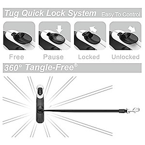 TUG 360° Tangle-Free Retractable Dog Leash | 16 ft Strong Nylon Tape | One-Handed Brake, Pause, Lock (Medium, White)