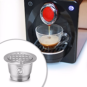 Maiju Compatible With Stainl Steel Coffee Capsule Reusable Refillable Coffee Capsule Cup Filter with Brush Spoon Powder-pr Ring, Square hole
