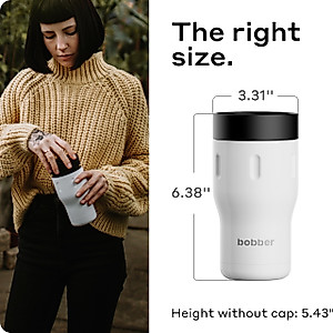 BOBBER 12 oz Stainless Steel Insulated Coffee Cup with Lid – 100% Spill-Proof Commuter Mug for Car Cup Holder – Dishwasher Safe Thermal Coffee Mug for Men, Women, Keeps Hot for 6 Hours (White)