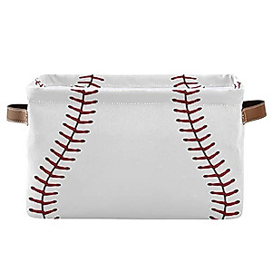 AUUXVA Sports Baseball Pattern Storage Bin with Handle Foldable Laundry Storage Basket Rectangle Container Box for Nursery Office Home Closet Shelves 1 Pack