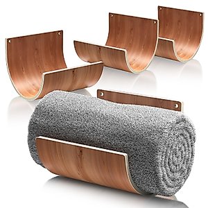 Towel Racks for Bathroom Set of 4 Wall Towel Racks, Versatile Hanging Towel Organizer，Wood Towel Holder for Rolled Towels, Spa, Blanket, Yoga Mat – Easy Installation, Eco-Friendly
