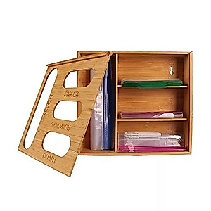 Bamboo Ziplock Bag Storage Organizer for Kitchen Drawer And wall mounted, Openable Bamboo Ziplock Baggie Holder With Easy To Slide Out Cover, 13" L 12" W 3" H