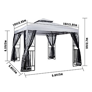 ADUH 10'X10' Gazebo Canopy, Patio Gazebo with Net and Corner Shelves, Shade Awning Shelter, Pergola Picnic Outdoor Party