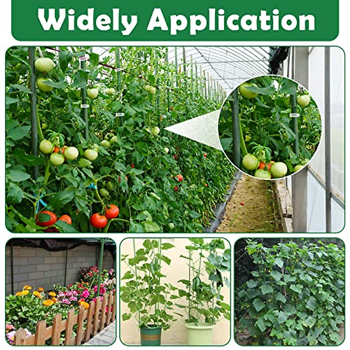 Cludoo 96pcs Garden Stakes Set with 30pcs Sturdy Fiberglass Plant Sticks Stakes Supports, Garden Clips, Connector, Twist Tie and Rotatable Clip for Vegetables, Tomato, Pepper, Trees, Fences DIY