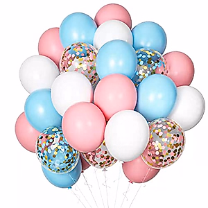 Gender Reveal Pink Blue Balloons , 12 inch Pink and Blue Confetti Latex Balloons For Birthday Baby Shower Gender Reveal Party Supplies and Decorations