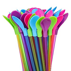100 Pcs Snow Cone Spoon Straw Hard Plastic Straws 9.3 Inch Detachable Straws Reusable Long Milkshake Straws for Drinking Snow Cone Ice Cream Coffee Kitchen Stirring Utensil Supplies, Assorted Colors