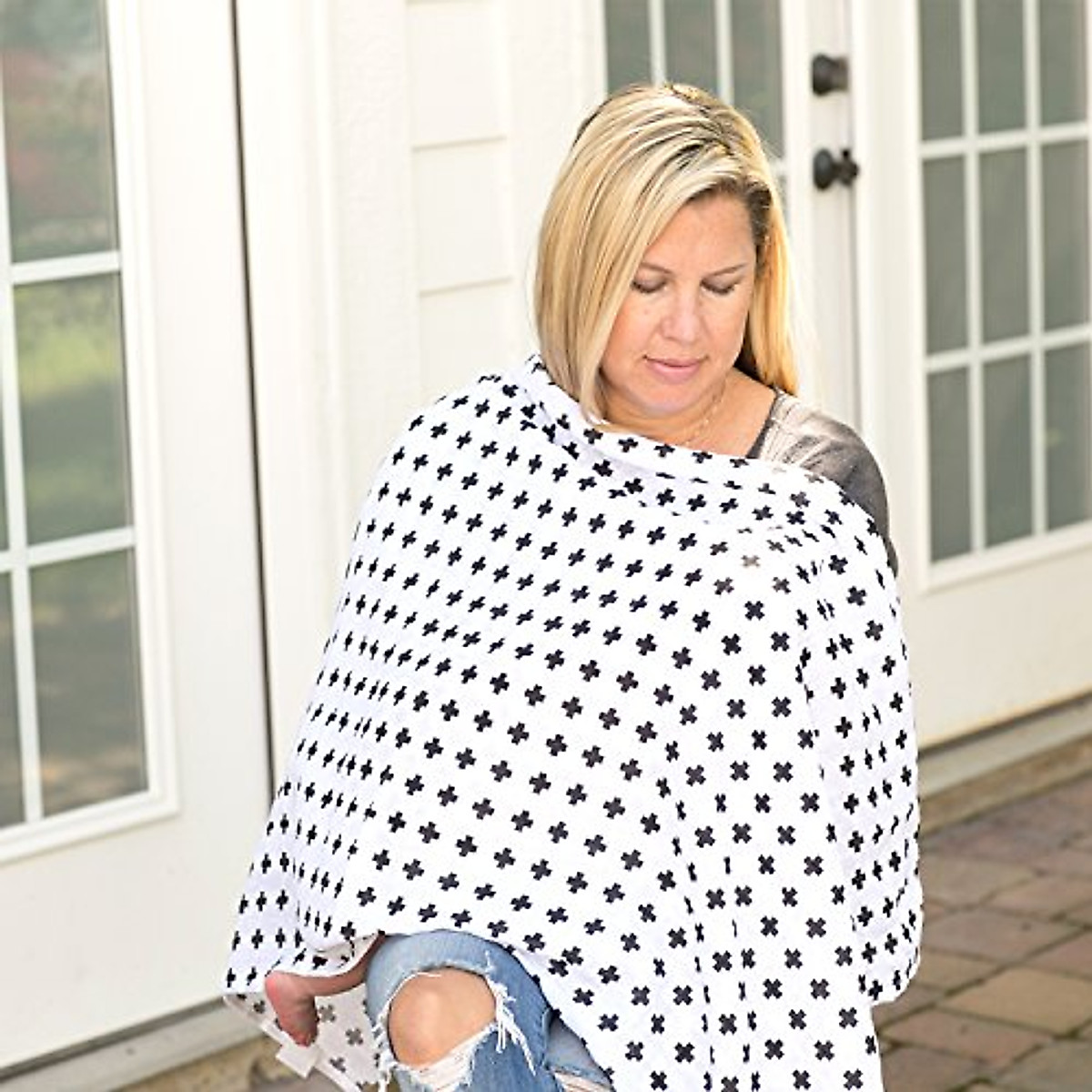 Muslin Baby Swaddle Blankets, 47x47 (3 Pack) Black, White, XO, Stripe, Cross