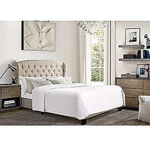 Rosevera Benicia Bed Frame,Platform Bed Frame with Signature Design Adjustable Headboard,Fabric Upholstered with Button Tufted Bed for Bedroom,Wood Slat Support,Eesy Assembly,Queen,Natural