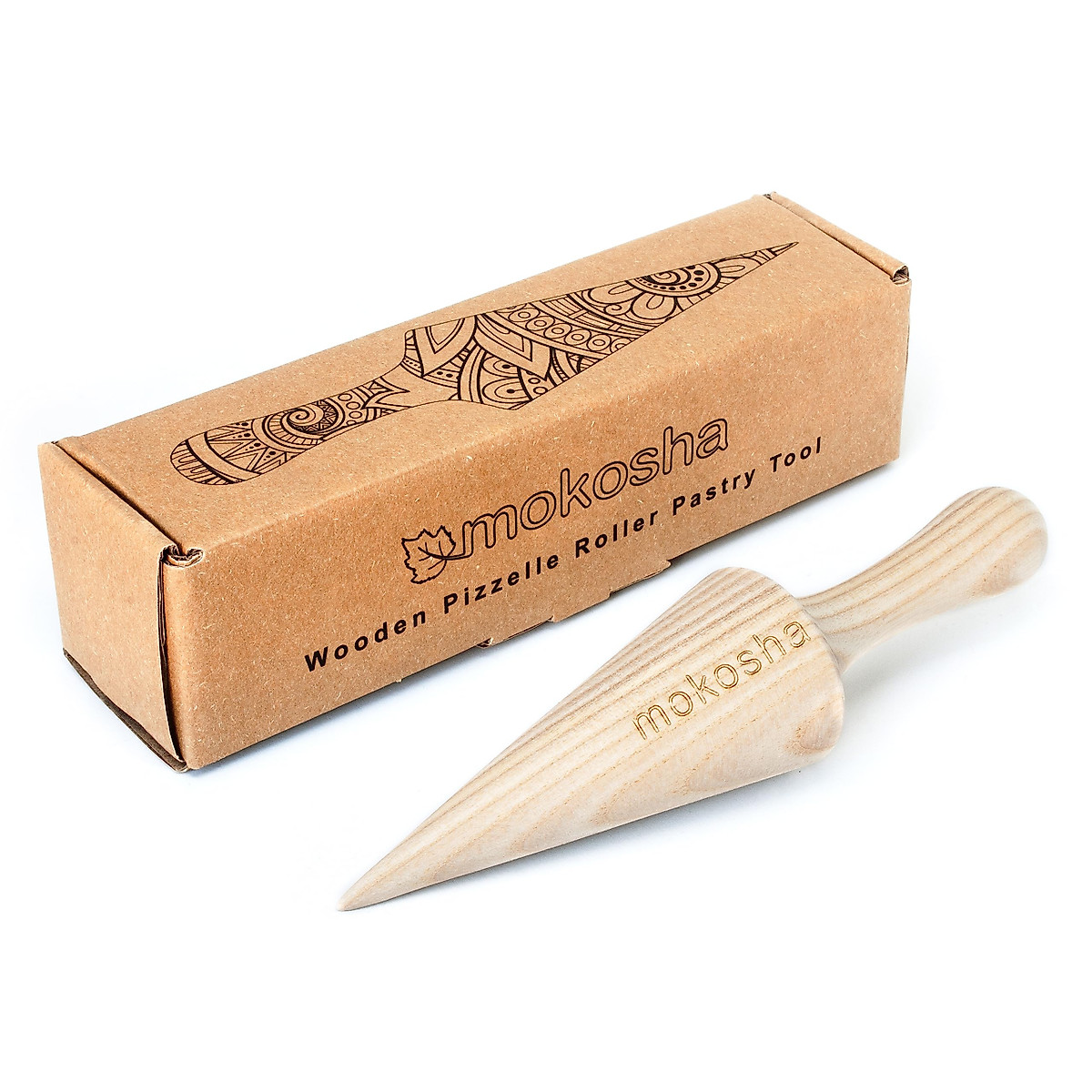 Mokosha Wooden Pizzelle Roller Krumkake Pastry Ice Cream Waffle Cone Baking Tool for Larger Molds Treats, 2x7