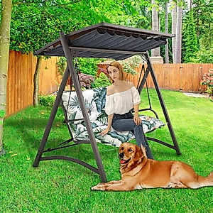 Boaisdus Swing Cushions 3 Seater Replacement Waterproof Porch Swing Cushions with Backrest and 8 Ties Thicken 4" Bench Cushion Replacement Patio Swing Cushion for Outdoor Furniture(60x40in)