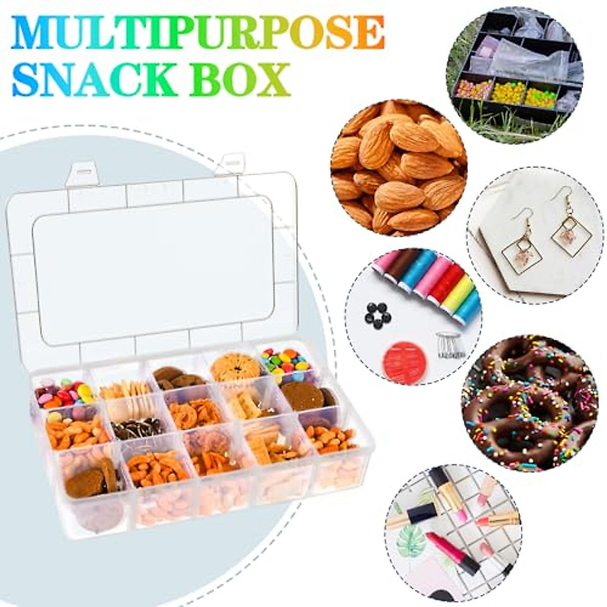 Hiitytin Snack Box Container with 15 Adjustable Compartments Multi Snack Container Divided Organizer Box for Travel School Picnics