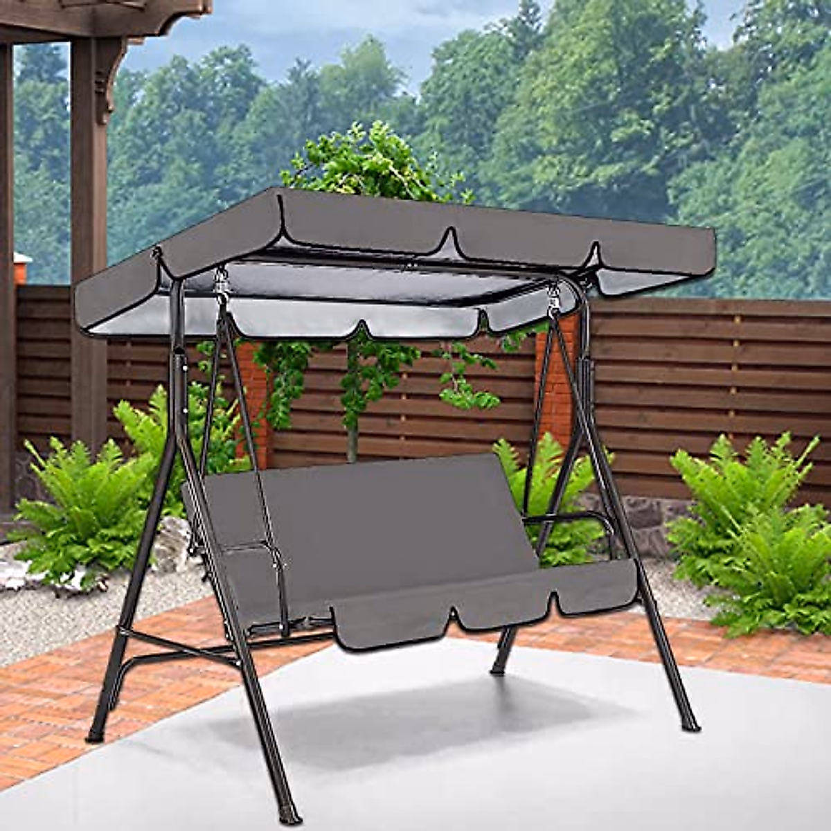 Waterproof Swing Canopy with Seat Cushion Cover 55.9"(L) x 47.2"(W), Outdoor UV Block Sun Shade Canopy of Swing Chair for Garden Park Balcony Backyard Swing Canopy Replacement Cover (Style-5)