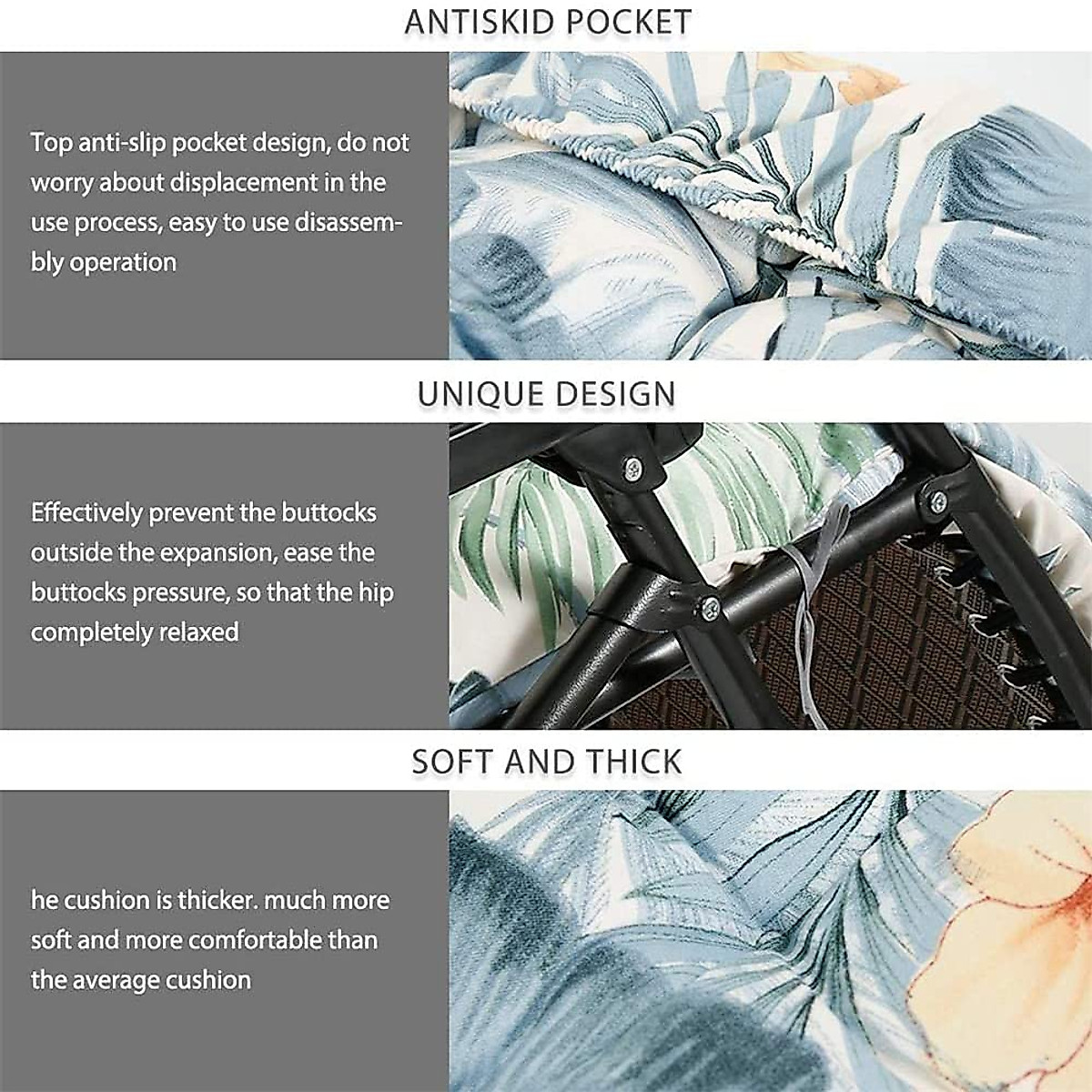 67 Inch Patio Lounge Chair Cushion,Rocking Chair Sofa Cushion,Indoor/Outdoor Floral Printed Lounger Cushions with Ties and Top Cover Non-Slip High Back Chair Cushions (Style 3)