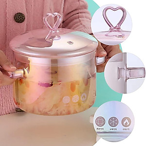 DOITOOL Glass Saucepan with Cover, Clear Glass Pot for Cooking on Stove, 1.5 Liter Glass Cooking Saucepan for Pasta Noodle, Soup, Milk, Tea (Pink)