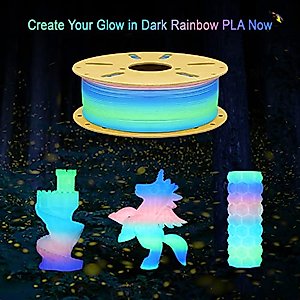 1.75mm Glowing in Dark Fast Color Change Rainbow Multi Colored PLA Filament, Each 5-10m Fast Color Random Gradually Changed 3D Printer Material, 1KG 2.2lbs PLA with Extra 3D Printing Tool by MIKA3D