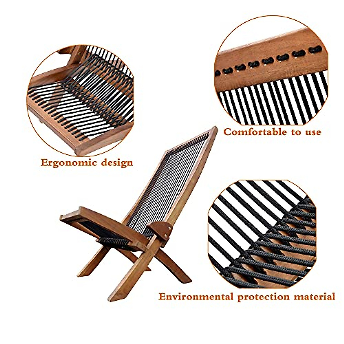 DCMTOAMZ Acacia Folding Wooden Outdoor Chair -Foldable Low Profile Lounge Chair for The Deck, Lawn, Porch, Balcony, Patio, Garden or Home Furniture, Tamarack Chair, Fire Pit Chairs