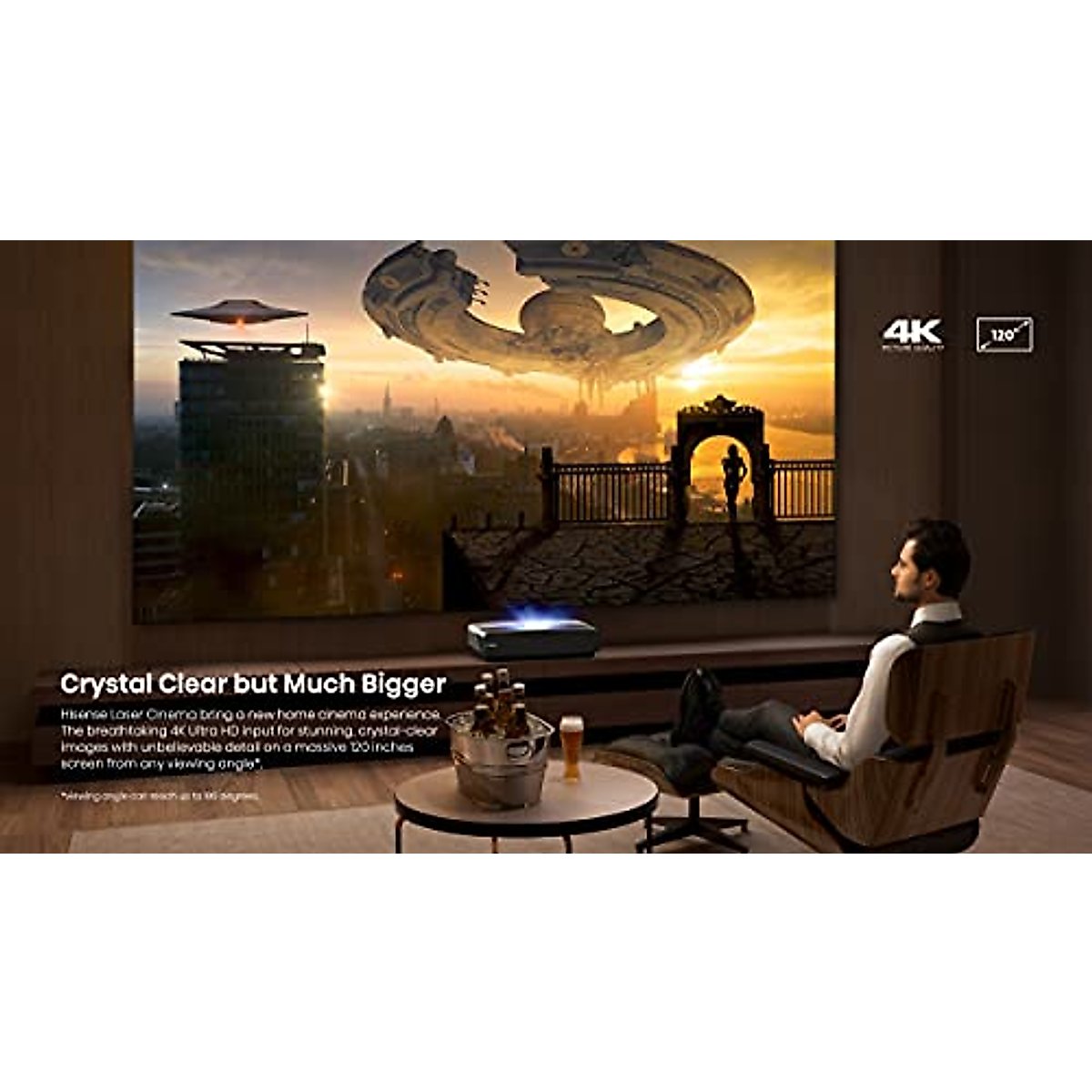 Hisense 120L5F Laser Cinema 4K Ultra Short Throw Laser Projector with 120” ALR Screen | 2700 ANSI Lumens | Android TV | HDR10 | Built-in Alexa and Google Assistant