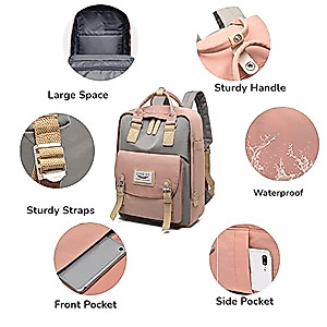 HIQUAY Waterproof Cool Teenage Girls' Backpack Students Backpack Outdoor Daypack - School, Travel, Workbag (pink&grey)