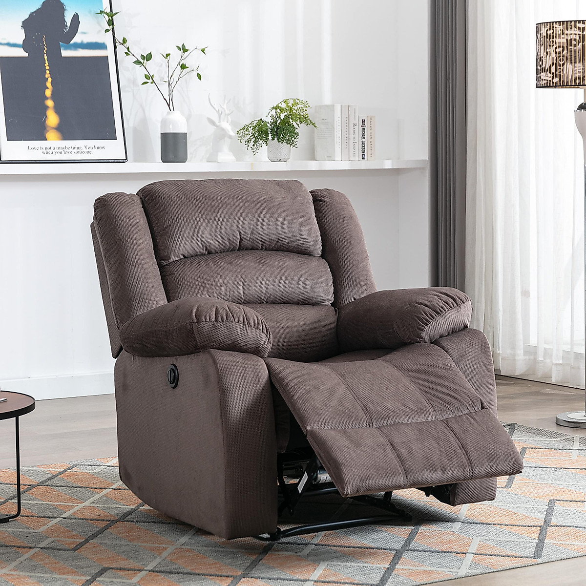 EBELLO Classic Power Recliner Chair, Oversized Electric Overstuffed Reclining Chair with Soft Cushion and Back, Sofa with Comfortable Armchair, Brown