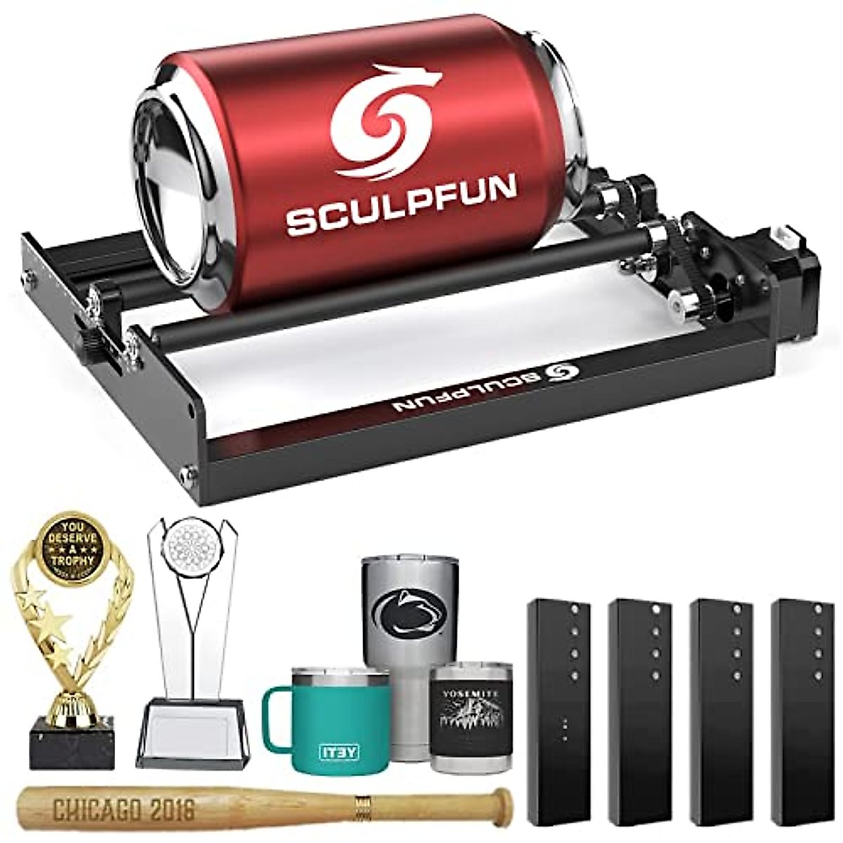 SCULPFUN Laser Rotary Roller, Laser Engraver Y-axis Rotary Module, 360° Laser Rotary Attachment for Engraving Cylindrical Objects Cans, Compatible with Most Laser Engraving Machines on The Market