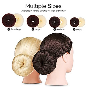 FANDAMEI Hair Donut Bun Makers Set - 4 Dark Brown & 4 Beige (2 Extra-Large, 2 Large, 2 Medium, 2 Small), 5 Elastic Bands, 20 Hair Pins
