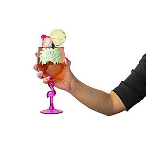 BigMouth Flamingo Wine Glass – Cute Wine Glass Holds up to 16 Oz – Glass That Reads, “Let’s Flamingle”, Make a Great Gift for Wine Lovers, Pink Flamingo Stem, Clear