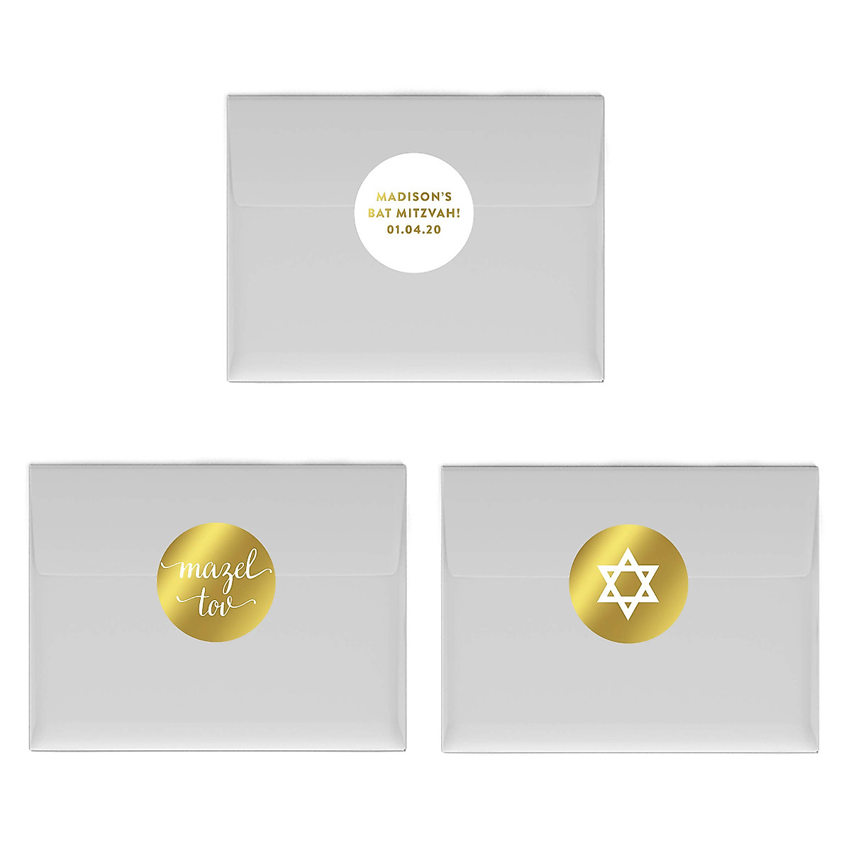 Andaz Press Personalized Chocolate Drop Labels Trio, Metallic Gold Ink, Bar/Bat Mitzvah, 216-Pack, Fits Kisses, Custom Made Any Name, Not Gold Foil, Envelope Seals, Party Decorations