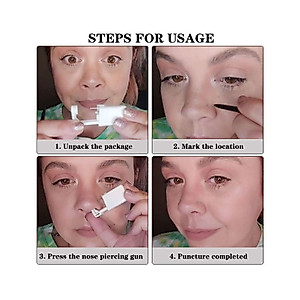 SLVIEKAE 4 Pack Nose Piercing Kit, Disposable Safe Sterile Piercing Gun, Self Nose Piercing Unit For, Nose Stud Piercing Kit Tool (Silver)