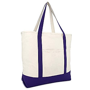 DALIX 22" Extra Large Cotton Canvas Zippered Shopping Tote Bag in Purple