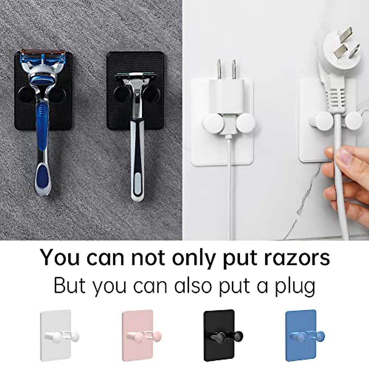 oAutoSjy 2pcs Razor Holder for Shower Waterproof Self Adhesive Shaver Holder Adjustable No Punching Razor Hook Hanger Wall Mount Storage Hook Bathroom Kitchen Organizer for Towel Bathrobe Plug, White