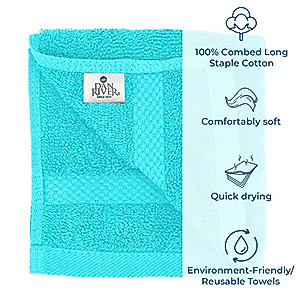 DAN RIVER 100% Cotton Face Towels 12 Pack - Premium Quality Washcloths Soft and Highly Absorbent Towels for Bathroom, Spa, Gym - Quick Dry Essential for Body and Daily Use 12x12 in, 600 GSM – Aqua