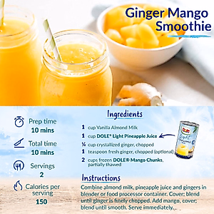 Dole Light Pineapple Juice Drink, No Added Sugar, 40 Calories Per Can, Excellent Source of Vitamin C, 100% Fruit Juice, 6 Fl Oz (Pack of 48)