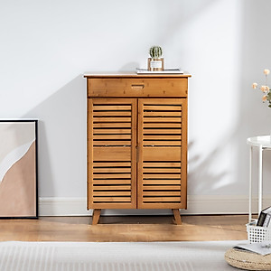 Suwoic Shoe Cabinet with 2 Doors for Entryway, 4 Tier Shoe Storage Cabinet, Freestanding Shoe Rack Storage Organiz for Closet, Living Room, Bedroom