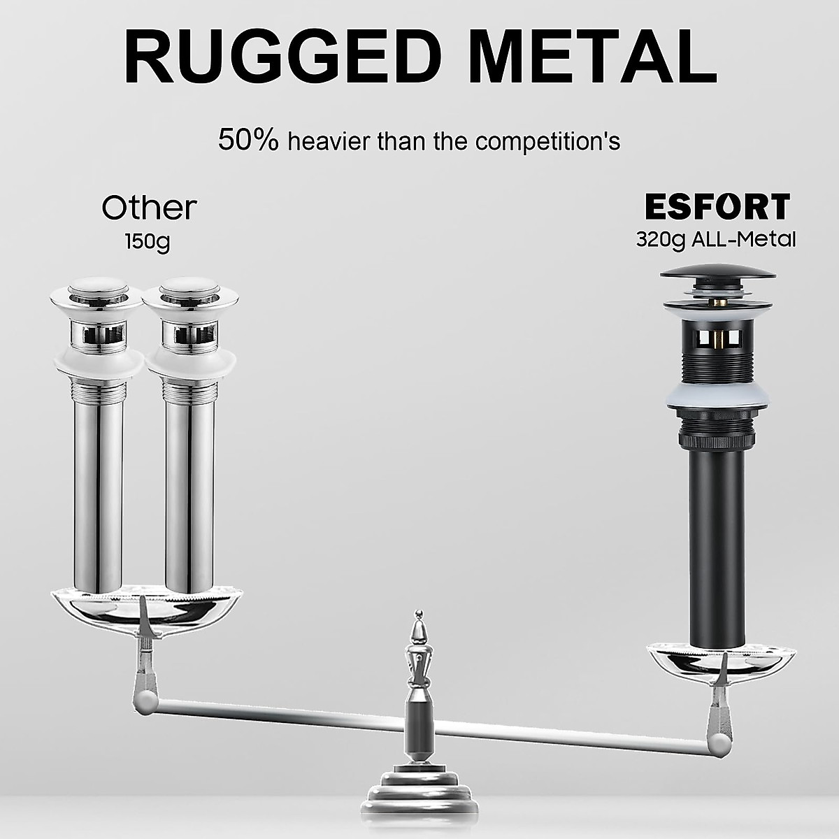 ESFORT Bathroom Sink Drain with Overflow Pop Up Sink Drain for Vessel Vanity Lavatory Sink, Matte Black