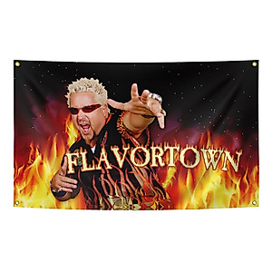 Generic Flavortown Guy Funny Flag 3X5FT Banner,Man Cave Wall Flag for College Dorm Room Frat Outdoor Parties Gift Tailgates,with 4 Brass Grommets.