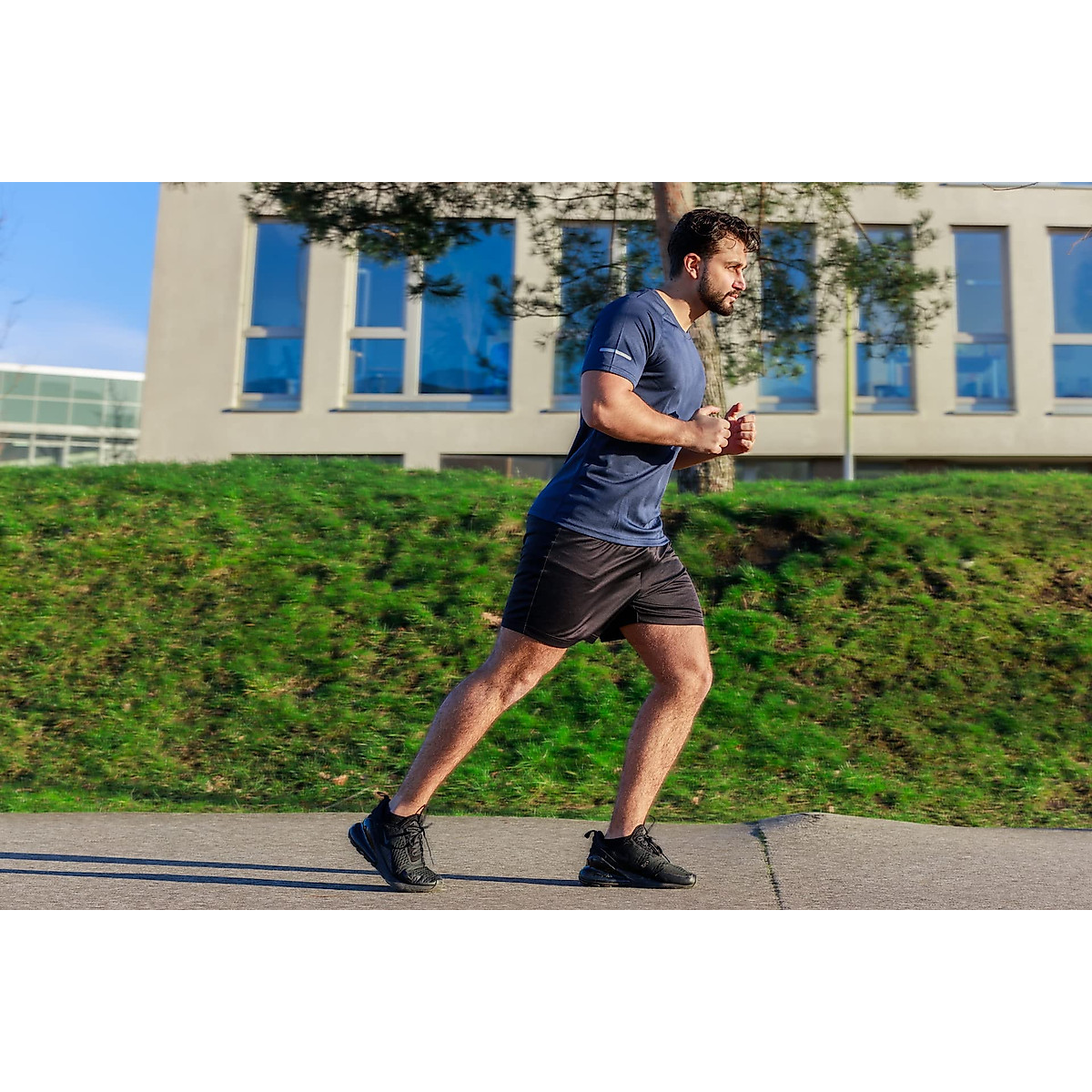 frueo Men's 3 Pack Running Shirts Quick Dry Moisture Wicking Short Sleeve Mesh Workout Training T-Shirts,520,Black Gray Navy,XL