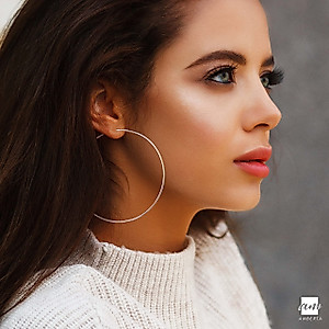 Amberta® 925 Sterling Silver Fine Circle Endless Hoops - Polished Round Sleeper Earrings Diameter Size: 20 30 40 60 75 mm (75mm)