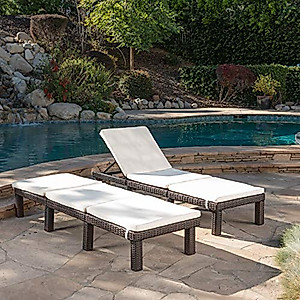 Christopher Knight Home Jamaica Outdoor Wicker Chaise Lounge with Water Resistant Cushion, 2-Pcs Set, Multibrown / Cream