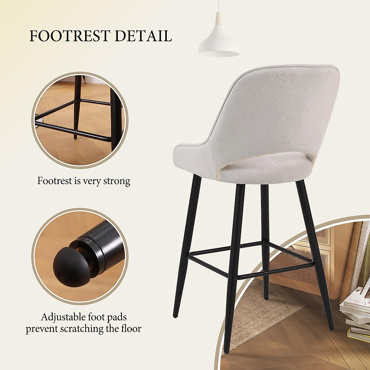 Chummaven Counter Stools Set of 2 Mid Century Modern Barstools with Legs Upholstered Bar Stools with Hollow Back 26 Inch Counter Height Stool Chairs for Kitchen Island(Beige)