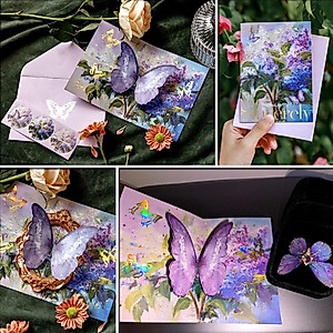 leuapl 3D Pop Up Butterfly Greeting Card with Envelope for Friends, Foldable Popup Celebration Cards for Birthday, Graduation, Wedding, Anniversary, Thank You,Valentine's Day, All Occasio (Purple)