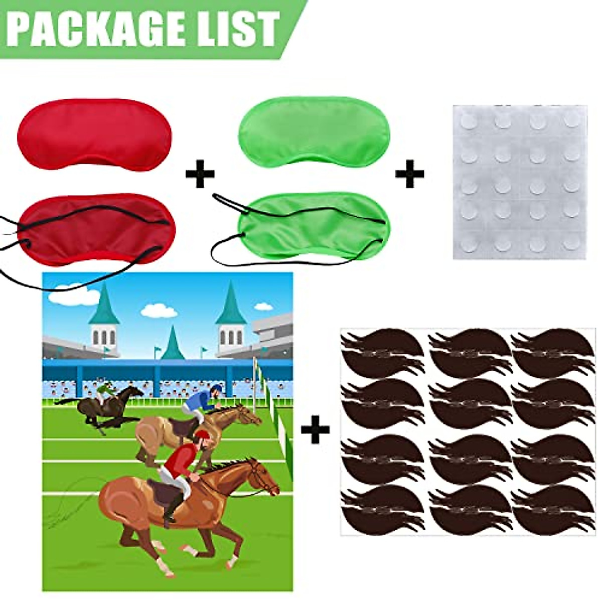 Kentucky Derby Horse Race Party Sticker Game - Pin The Tail on The Horse Poster, Horse Party Game for Kids Birthday Party Favor(24 Tails)