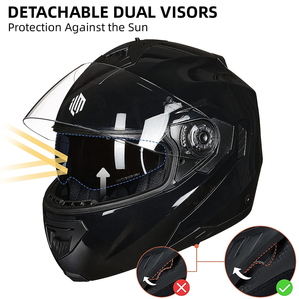ILM Motorcycle Helmets for Adults Dual Visor Enlarged Air Vents Modular Full Face Cascos para Motos Men Women DOT Model DP998(Gloss Black, Medium)