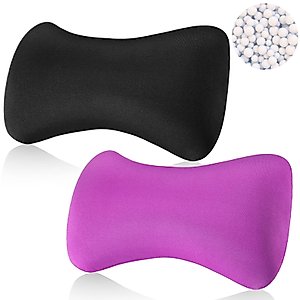 Thyle 2 Pack Microbead Neck Pillow 15 x 8 x 2'' Bone Headrest Sleeping Microbead Pillows Soft Cushion Comfortable Support Bolster for Adults Back Sleeping Sofa Bed Travel Home(Black, Violet)