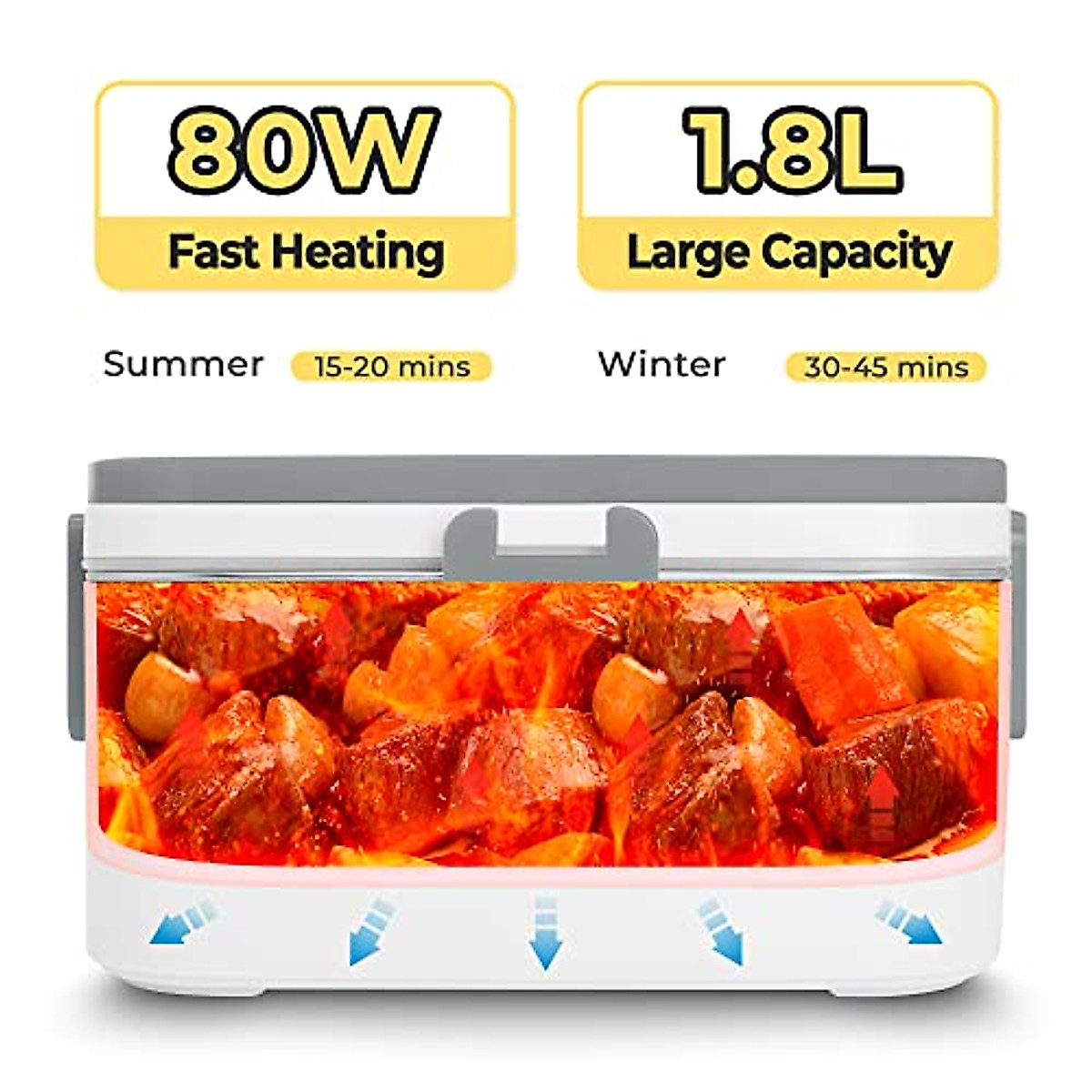 Ivyhouse Electric Lunch Box for Men and Women Food Heater 1.8L Large Capacity 3 in 1 12V/24V/110V Heated Lunch Boxes for Adults Warming Lunch Boxes for Work with Fork & Spoon & Lunch Bag Grey