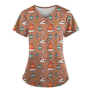 Nurse Uniforms for Women V-Neck Nurse Uniforms Stretch Quick-Drying Mock Wrap Scrubs with Pockets Shirt Stretch Short Sleeves Scrub Shirt(3-Ginger,Small)