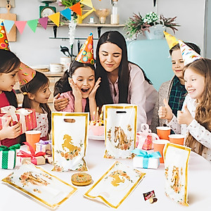 50Pcs Horse Party Favor Bags Gold Cowgirl Horse Party Bags Western Girl Sweet Goody Candy Treat Bags Horse Theme Party Decorations Plastic Gift Bag Birthday Snack Bag for Kids Birthday Party Supplies