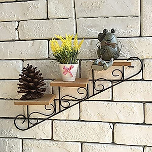 Wnvivi 2 Pcs Stair Shaped Flower Pot Stand,Retro Staircase Wall Hanging Flower Shelf,Creative Open Stair Wall Mounted Shelf,Mini Metal Ladder Wall Decor-A