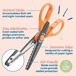 ECR4Kids Kraft Edgers with Rotating Hardwood Rack, Decorative Scissors, Assorted, 18-Piece