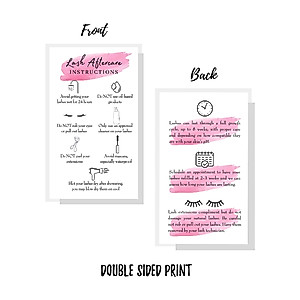 Lash Extension Aftercare Instructions Cards | 50 Pack | Double Sided Size 3.5 x 2" inches After Care (2-3 Week Fillers) | White with Pink Watercolor Design