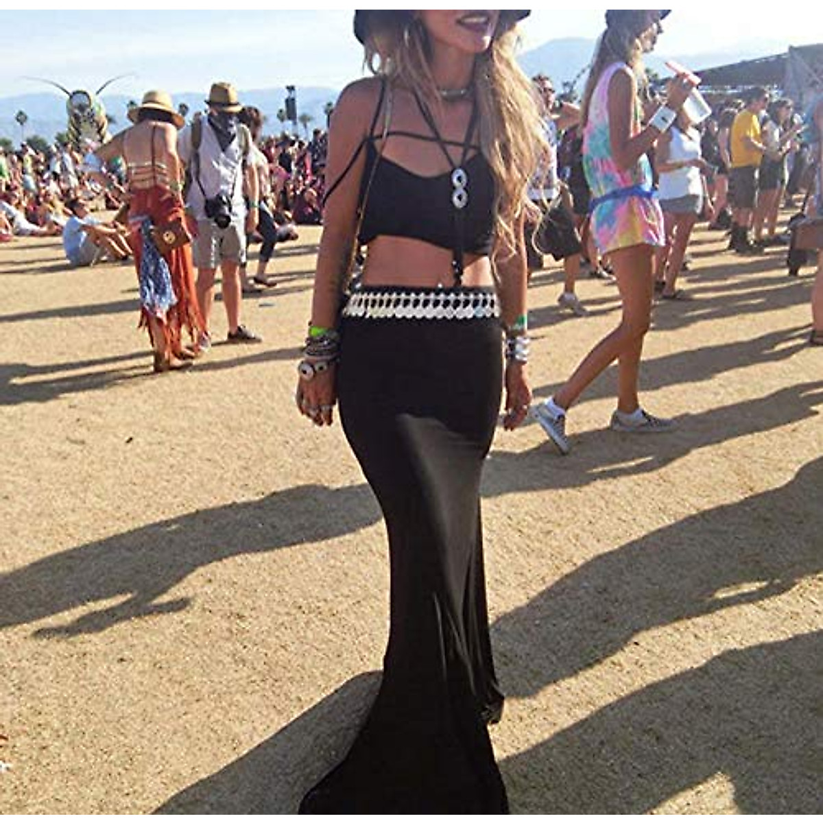 idealway Gypsy Silver Dangle Coins Belly Chain Hippie Boho Belt Belly Dance Chain Body Jewelry (AS)